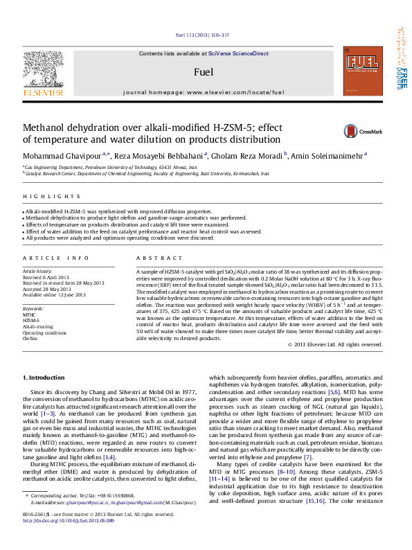 (PDF) Methanol dehydration over alkali-modified H-ZSM-5; effect of ...
