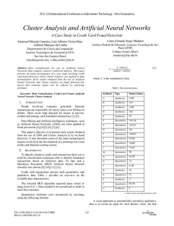 (PDF) Cluster Analysis and Artificial Neural Networks: A Case Study in Credit Card Fraud Detection