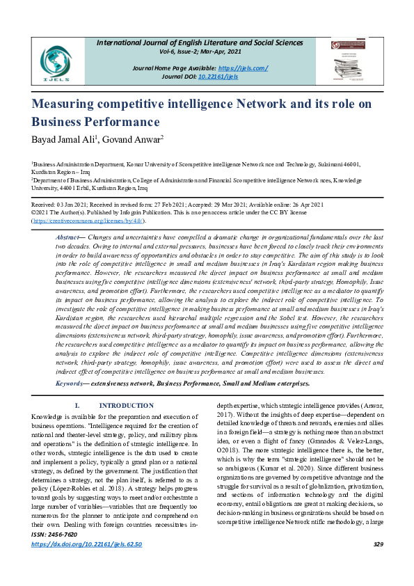 (PDF) Measuring competitive intelligence Network and its role on ...