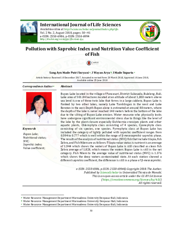 (PDF) Pollution with saprobic index and nutrition value coefficient of fish