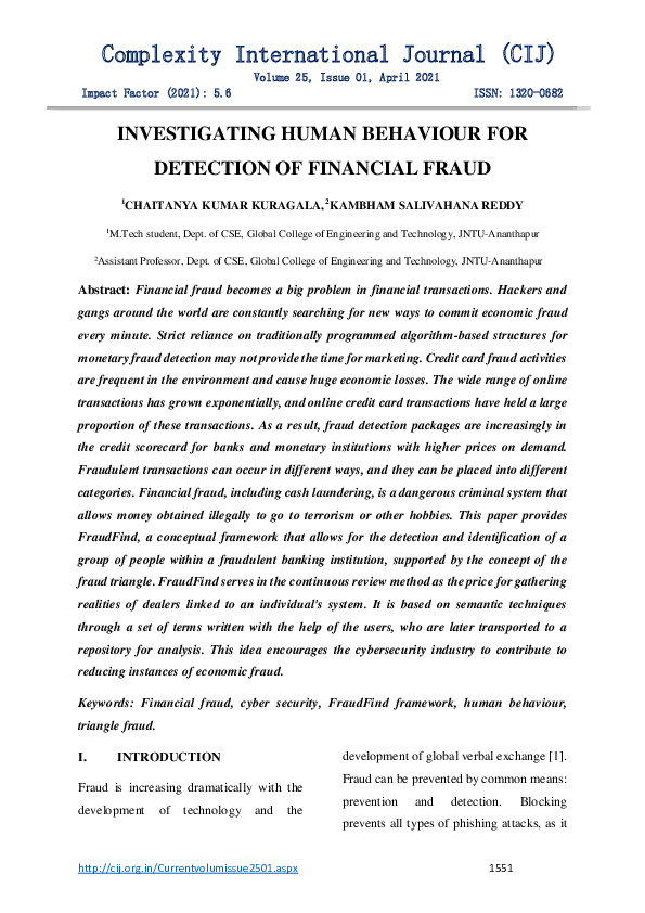 (PDF) INVESTIGATING HUMAN BEHAVIOUR FOR DETECTION OF FINANCIAL FRAUD