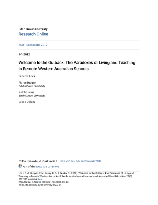 (PDF) Welcome to the outback: The paradoxes of living and teaching in ...