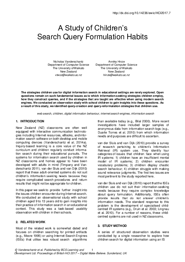 (PDF) A Study of Children’s Search Query Formulation Habits