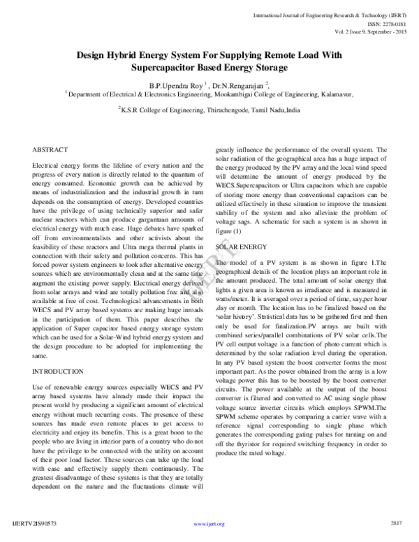 (PDF) IJERT-Design Hybrid Energy System For Supplying Remote Load With Supercapacitor Based ...