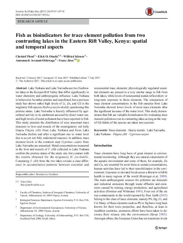 (PDF) Fish as bioindicators for trace element pollution from two ...