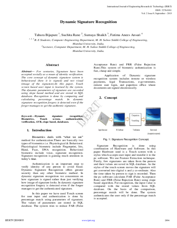 (PDF) Dynamic Signature Recognition