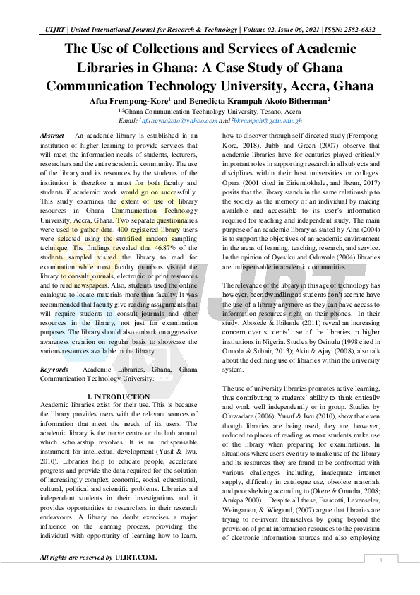 (PDF) The Use of Collections and Services of Academic Libraries in ...