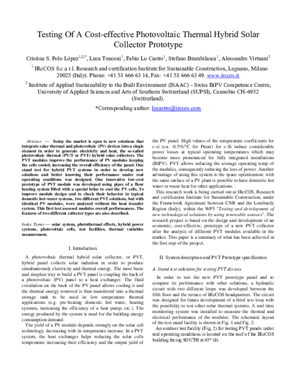 (PDF) Testing Of A Cost-effective Photovoltaic Thermal Hybrid Solar ...