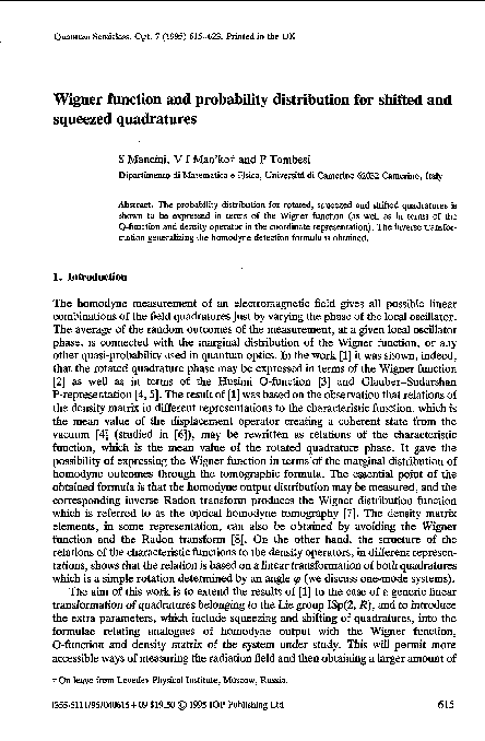 (PDF) Wigner function and probability distribution for shifted and ...
