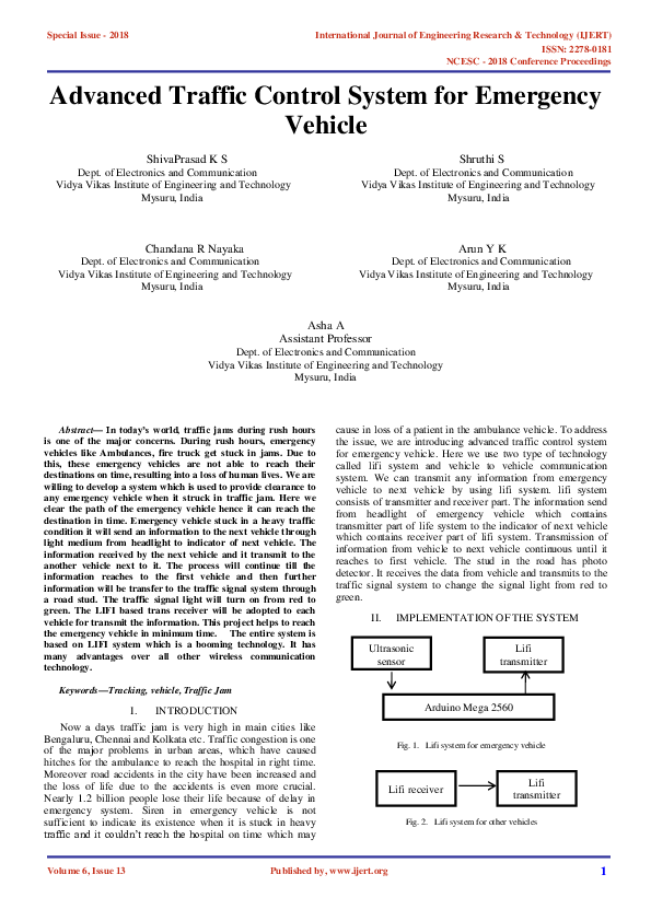 (PDF) Advanced Traffic Control System for Emergency Vehicle