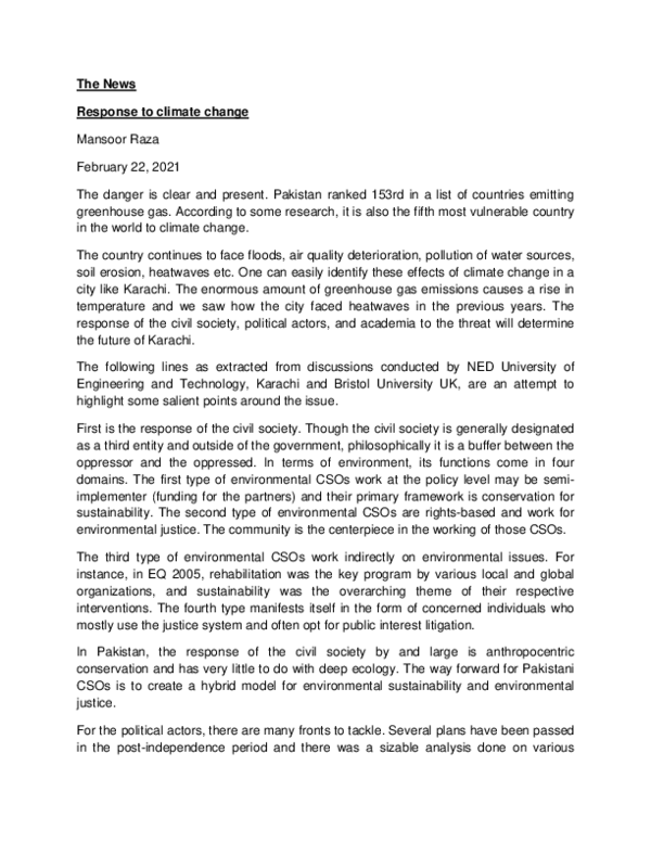 (PDF) Response to climate change