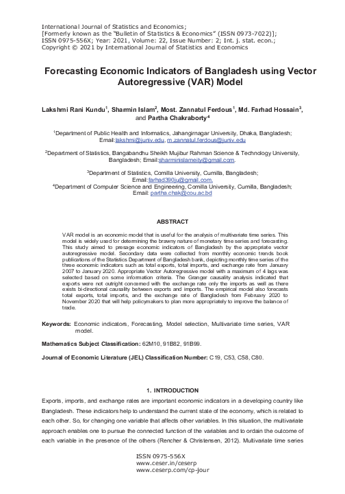 (PDF) Forecasting Economic Indicators of Bangladesh using Vector Autoregressive (VAR) Model