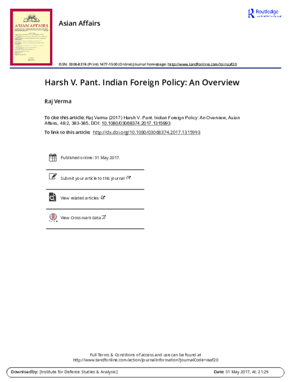 (PDF) Harsh V. Pant. Indian Foreign Policy: An Overview
