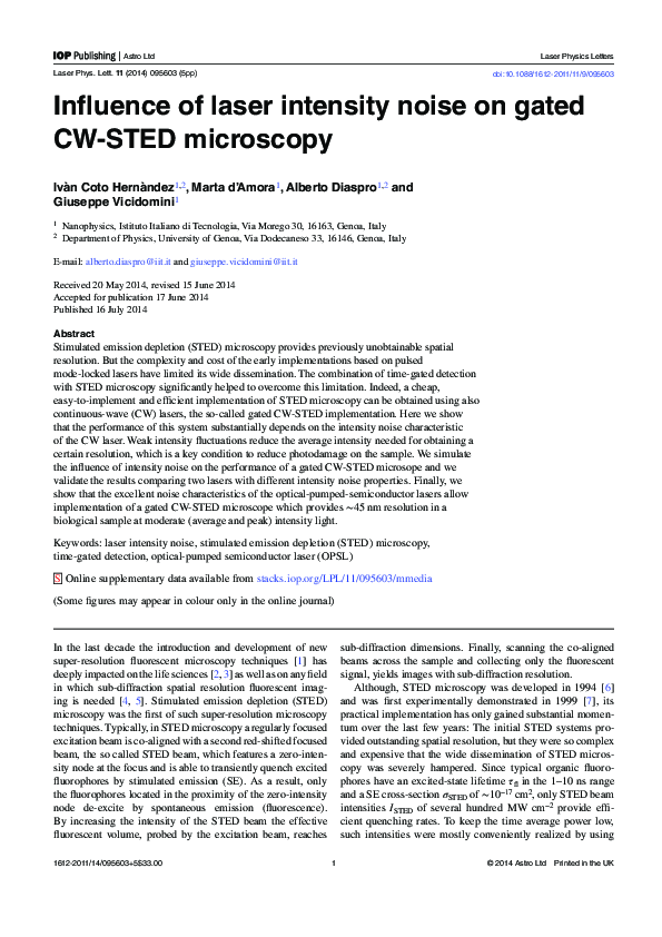 (PDF) Influence of laser intensity noise on gated CW-STED microscopy