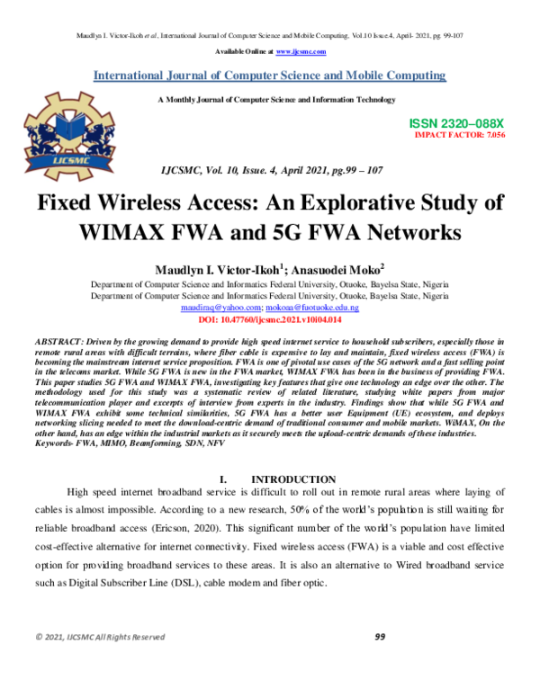 (PDF) Fixed Wireless Access: An Explorative Study of WIMAX FWA and 5G ...