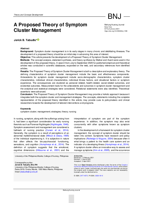 (PDF) A Proposed Theory of Symptom Cluster Management