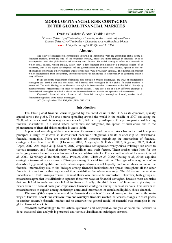 (PDF) Model of Financial Risk Contagion in the Global Financial Markets