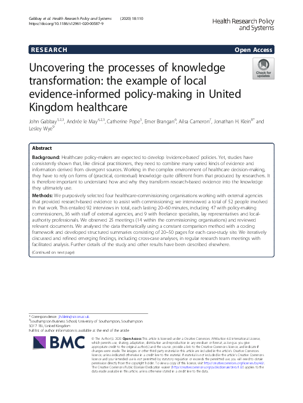 (PDF) Uncovering the processes of knowledge transformation: the example ...