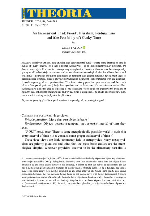 (PDF) an inconsistent triad: priority pluralism, perdurantism, and (the ...