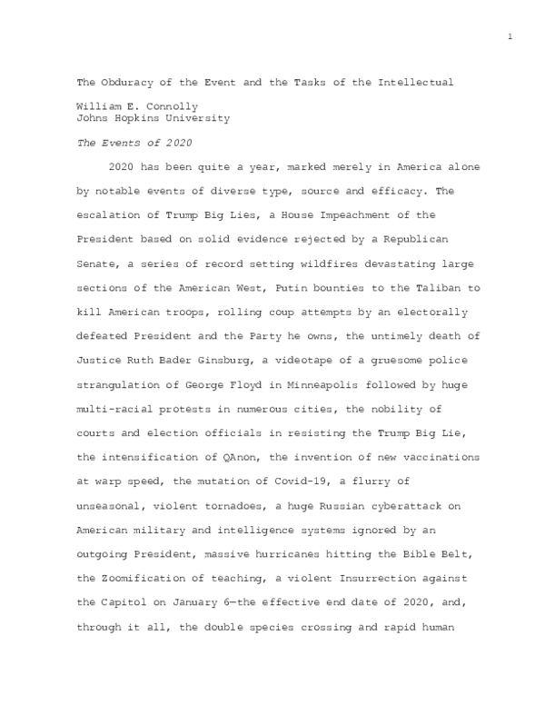 (DOC) The Obduracy of the Event and the Tasks of the Intellectual