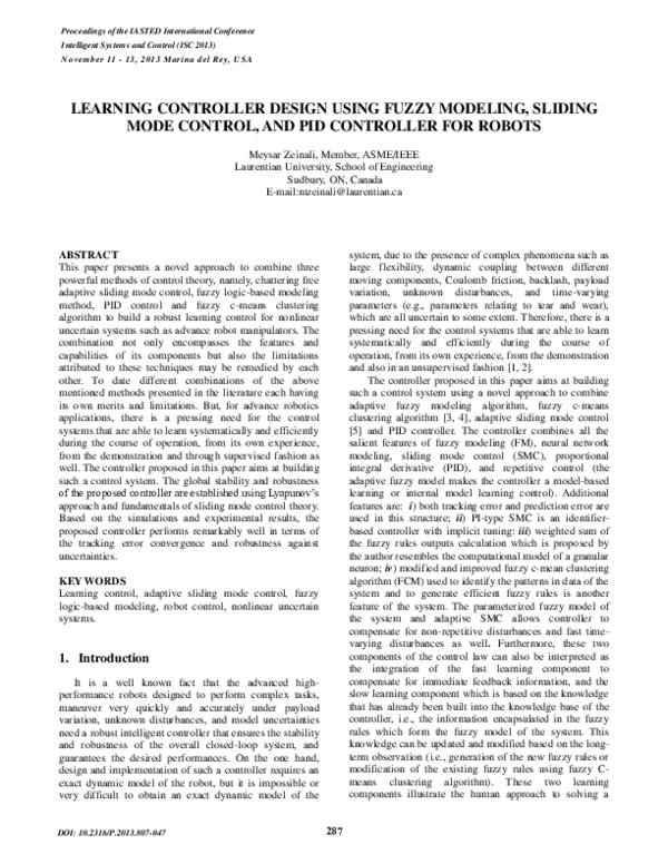 Pdf Learning Controller Design Using Fuzzy Modeling Sliding Mode
