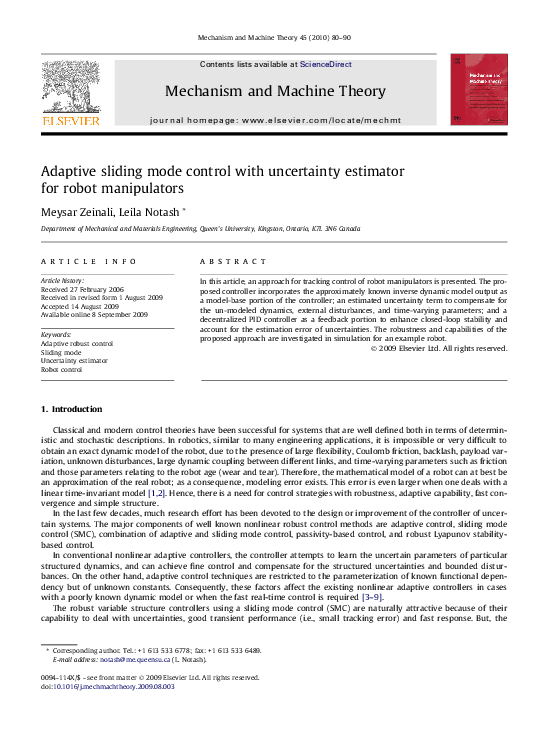 (PDF) Adaptive sliding mode control with uncertainty estimator for robot manipulators