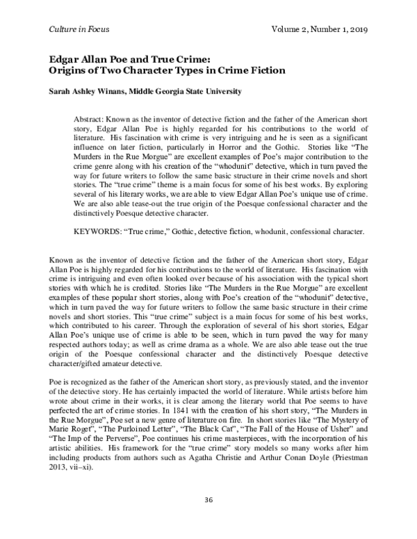 (PDF) Sarah Ashley Winans, Edgar Allan Poe and True Crime: Origins of ...