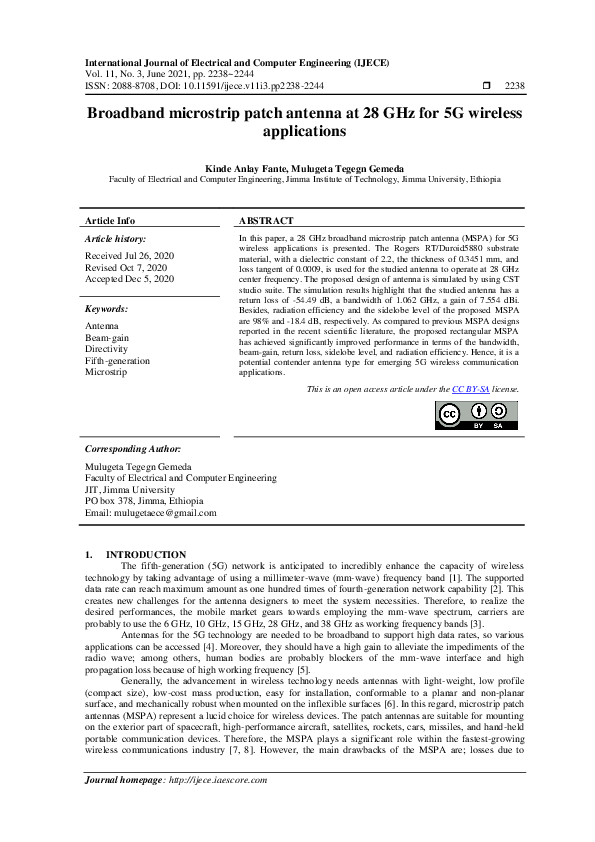 (PDF) Broadband microstrip patch antenna at 28 GHz for 5G wireless ...