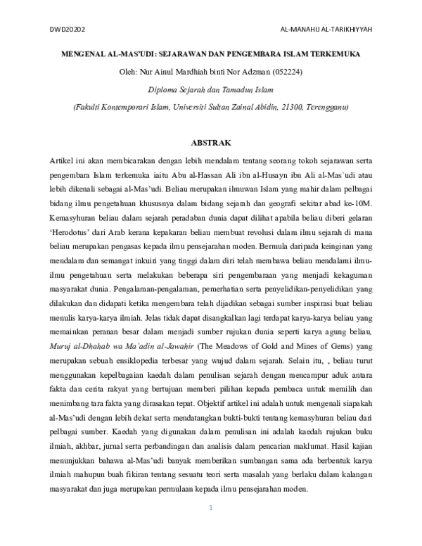 (PDF) AL-MAS'UDI SEJARAWAN DAN PENGEMBARA ISLAM TERKEMUKA
