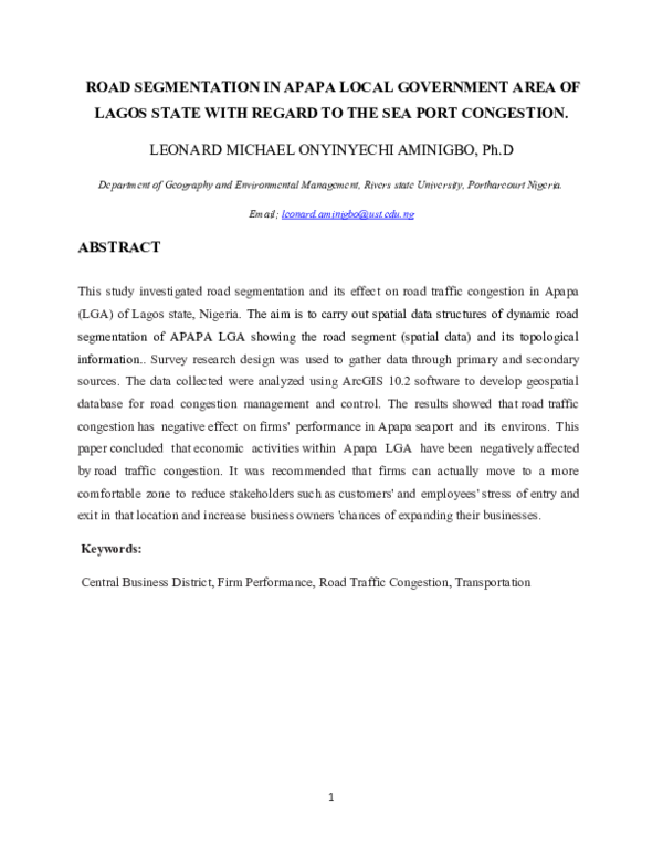 (DOC) ROAD SEGMENTATION IN APAPA LOCAL GOVERNMENT AREA OF LAGOS STATE ...