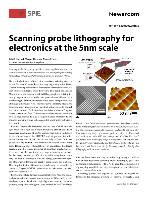 (PDF) Scanning probe lithography for electronics at the 5nm scale