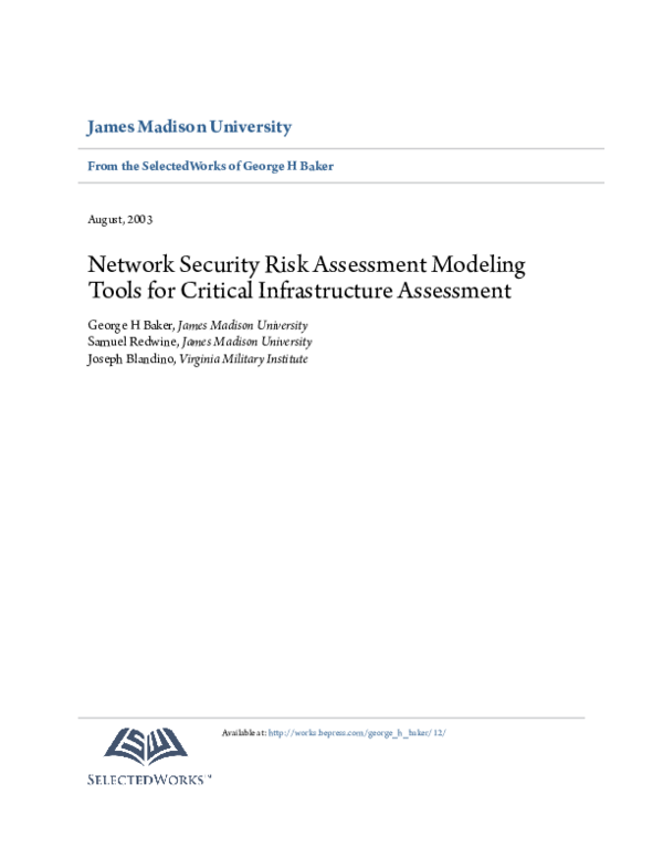 (PDF) Network Security Risk Assessment Modeling Tools for Critical ...