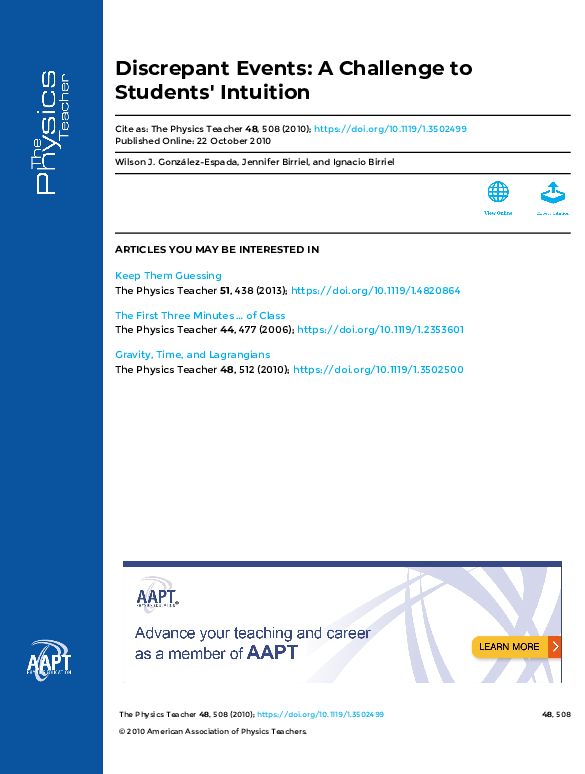 (PDF) Discrepant Events: A Challenge to Students' Intuition