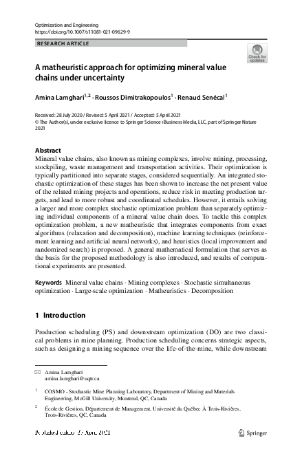 (PDF) A matheuristic approach for optimizing mineral value chains under uncertainty
