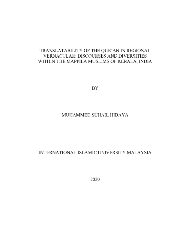 (PDF) Translatability of the Qur'an in Regional Vernacular: Discourses ...