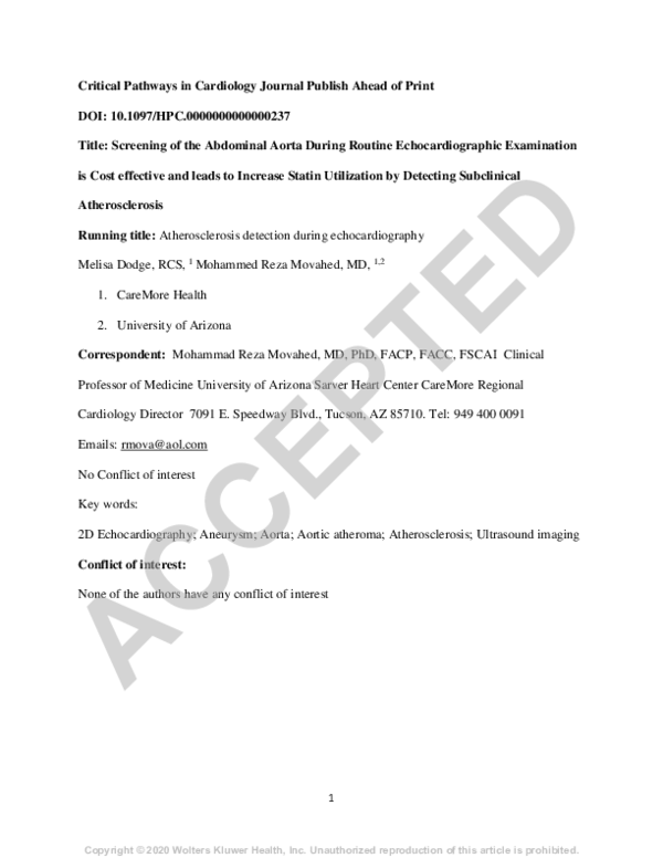 (PDF) Title: Screening of the Abdominal Aorta During Routine ...