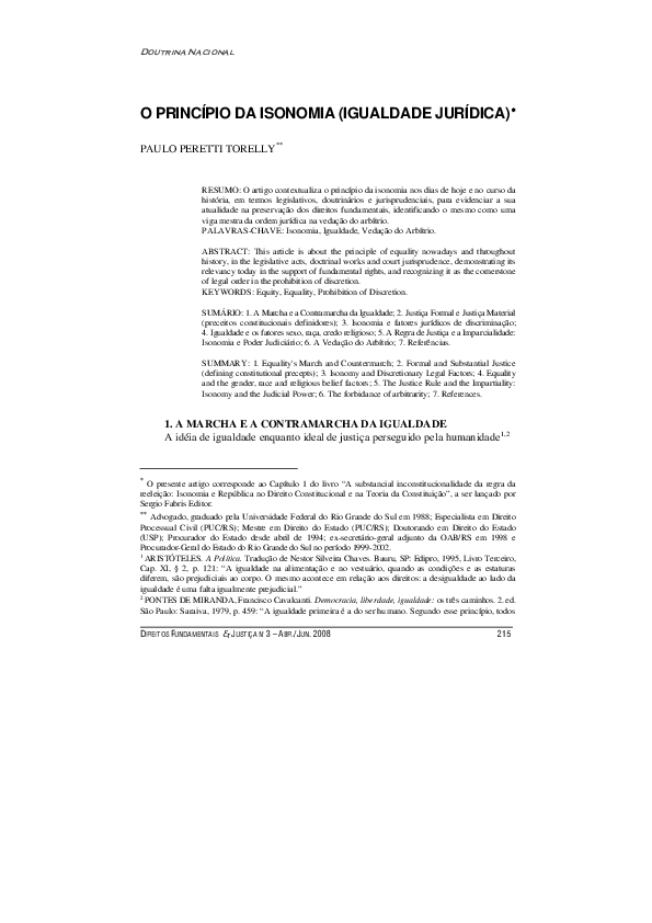 (PDF) O princípio da isonomia (igualdade jurídica) | Paulo Torelly ...
