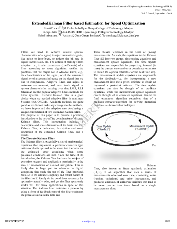 (PDF) IJERT-ExtendedKalman Filter based Estimation for Speed Optimization