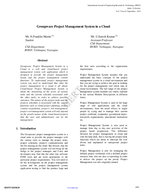 (PDF) Groupware Project Management System in a Cloud