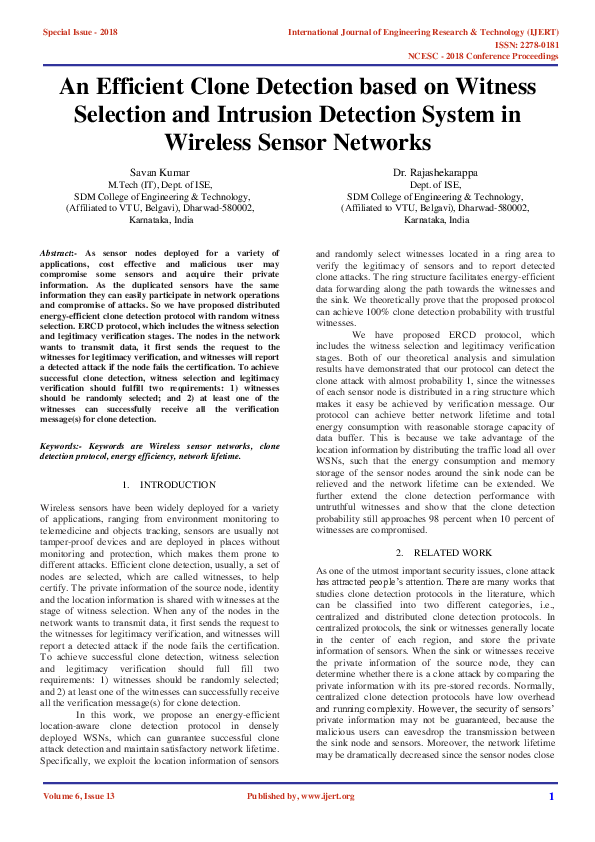 Pdf Ijert An Efficient Clone Detection Based On Witness Selection And Intrusion Detection