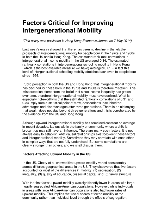 (PDF) Factors Critical for Improving Intergenerational Mobility