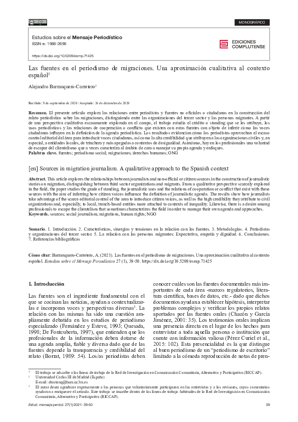 (PDF) Las fuentes en el periodismo de migraciones. Una aproximación ...