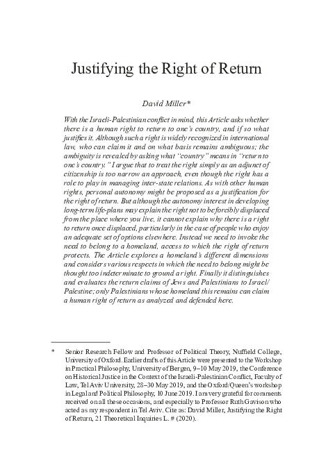 (PDF) Justifying the Right of Return