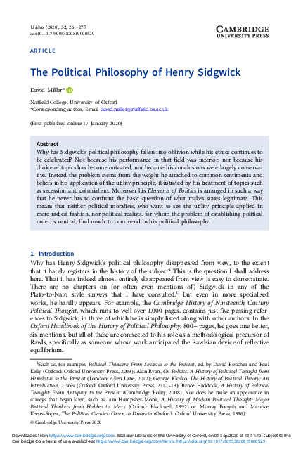 (PDF) The Political Philosophy of Henry Sidgwick