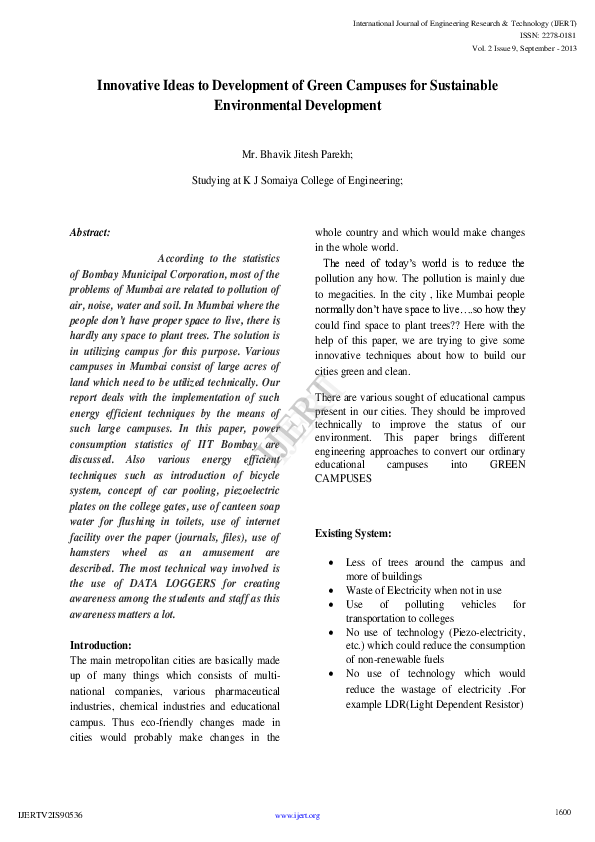 (PDF) Innovative Ideas to Development of Green Campuses for Sustainable ...