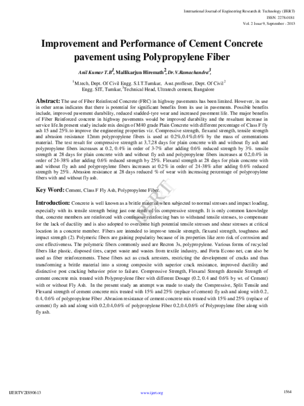 Pdf Ijert Improvement And Performance Of Cement Concrete Pavement Using Polypropylene Fiber