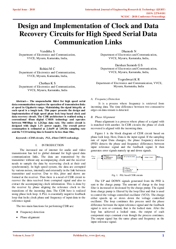 Pdf Ijert Design And Implementation Of Clock And Data Recovery Circuits For High Speed Serial
