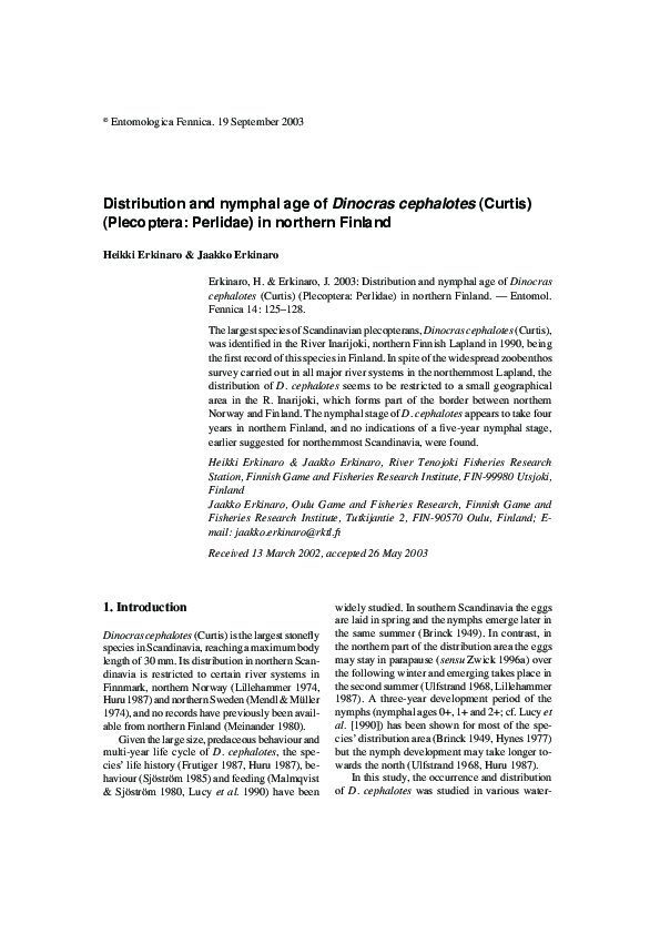 (PDF) Distribution and nymphal age of Dinocras cephalotes (Curtis ...