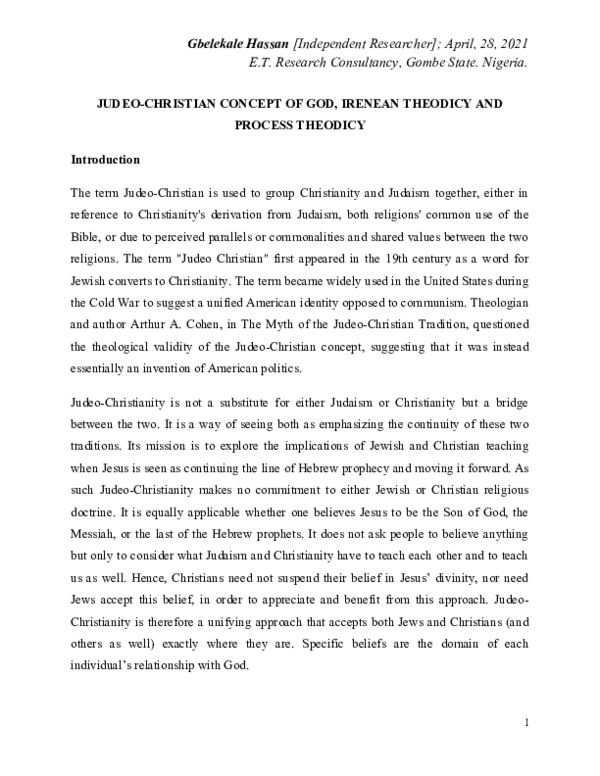 (DOC) Judeo-christian assignment