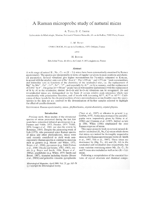 (PDF) A Raman Microprobe Study of Natural Micas